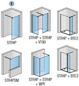 Ronal (Sanswiss) Ronal, WALK-IN EASY pevná stěna samostatná s vyrovnávacím profilem STR4P, sklo: 20 Parsol šedá Šířka: 140 cm, Sklo: 20 Parsol šedá, Barva povrchu: 50 aluchrom
