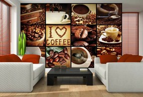 Fototapeta - I love coffee - koláž (254x184 cm)