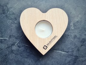 Dřevomuška Promo dřevěný svícen srdce s logem