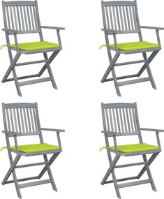 vidaXL Skládací zahradní židle s poduškami 4 ks masivní akáciové dřevo [3064511] Barva: Jasně zelená