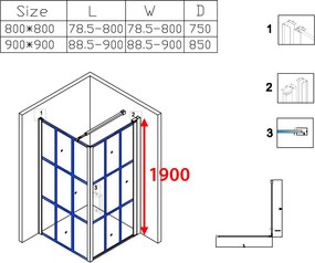 BPS-koupelny Čtvercový sprchový kout HYD-SK13B 90x90 černá/transparent - bez vaničky
