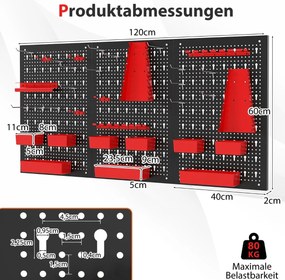 Costway Kovová stěna na nářadí s9-částečné úložné boxy a držáky nářadí a háček