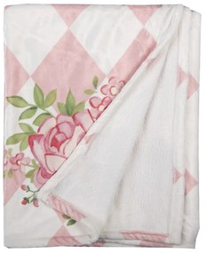 Růžový plyšový károvaný pléd s růžemi Sweet Roses - 130*170 cm