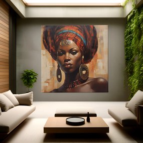 Obraz na plátně - Africká žena s turbanem FeelHappy.cz Velikost obrazu: 140 x 140 cm