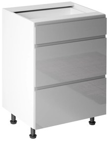 Dolní kuchyňská skříňka ASPEN, 60 cm - 3 zásuvky; šedý lesk