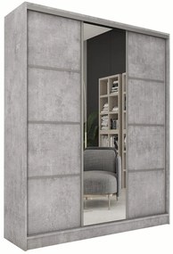 Nejlevnější nábytek Šatní skříň LITOLARIS 150 se zrcadlem, 4 šuplíky a 2 šatními tyčemi, beton