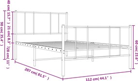 vidaXL Kovový rám postele s hlavovým a nožním čelem 107 x 203 cm [352494] Barva: Bílá