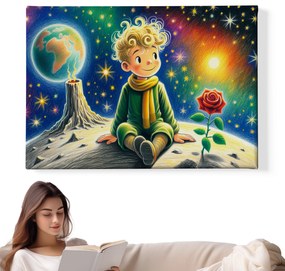 Obraz na plátně - Malý princ sedí zamyšlený na své planetce FeelHappy.cz Velikost obrazu: 120 x 80 cm
