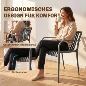 Outsunny 4dílné skládací zahradní židle – žebernatý sedák s područkami, ergonomické, nosnost 120 kg, tmavě šedé