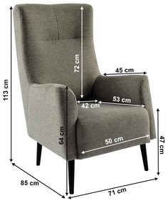 TEMPO Křeslo ušák, šedá/černá, SAMY