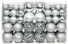Sada vánočních baněk 100 kusů 3/4/6 cm stříbrná 245712