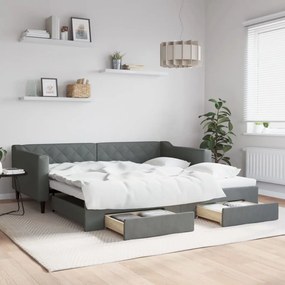 Válenda s přistýlkou a zásuvkami tmavě šedá 100 x 200 cm textil 3197468