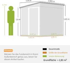 Zahradní kůlna Outsunny ze železa 1,5x2m se základem, se skládacími dveřmi, šikmou střechou, policemi, háčky a větracími otvory, bílá