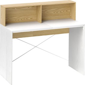 HOMCOM Počítačový stůl se zásuvkami 110 x 50 cm se 2 otevřenými přihrádkami a policí, počítačový stůl do ložnice, pro malé prostory, bílý a přírodní |