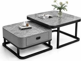 LuxuryForm DESIGN Konferenční stolek ARAGON 70 × 70 / 60 × 60 cm – šedý / šedý mramor (set 2 ks)