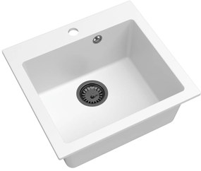 Sink Quality Ferrum 50, kuchyňský granitový dřez 490x450x195 mm + černý sifon, bílá, SKQ-FER.W.1K50.XB
