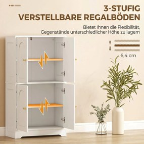 HOMCOM vysoká kuchyňská skříňka, 2 nastavitelné police, 4 obloukové dveře, bílá — 60 x 30 x 110 cm