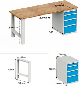 Dílenský stůl Enprag HD_01_204 - 4x zásuvka + noha