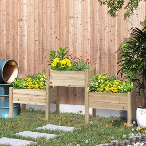 Vyvýšený záhon Outsunny se třemi dvoupatrovými kontejnery 184L x 45Š x 80V cm z předběžně ošetřeného jedlového dřeva | Aosom