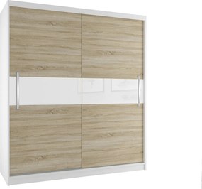 Šatní skříň 133 cm Belini bílý mat / dub sonoma s posuvnými dveřmi  SI SZP2/2/W/DS/W/UU