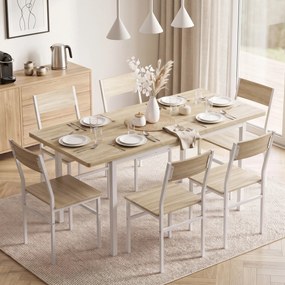 HOMCOM rozkládací jídelní set 120-160 cm se 6 židlemi pro 4-6 osob, vzhled dubu
