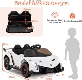 Costway Dětské elektrické auto Lamborghini s dálkovým ovládáním a LED – bílý