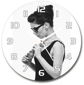 Wallmuralia Skleněné hodiny kulaté Žena v brýlích fi 30 cm