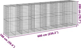 Gabionový koš s víkem 600 x 100 x 200 cm pozinkované železo 3295235