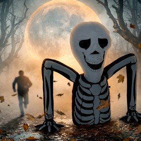 Outsunny Nafukovací Halloween kostlivec, vylézající ze země, s LED světly, strašidelná dekorace pro vnitřní i venkovní použití