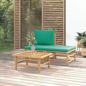 3dílná zahradní sedací souprava se zelenými poduškami bambus - Default Title