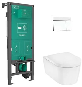 Hansgrohe EluPura S - Set předstěnové instalace, klozetu EluPura S a sedátka SoftClose, tlačítko iFrame Element E, matná bílá 60303700