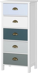 HOMCOM Vícebarevná komoda s 5 zásuvkami - úložný kabinet s kovovými úchytkami z MDF - rozměry 45D x 30Š x 95,4V cm
