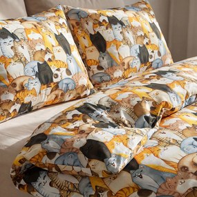 Perkálové bavlněné prodloužené povlečení Kočky Velikost: 140 x 220 + 70 x 90