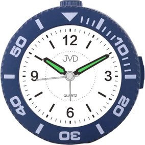 JVD Modrý ručkový netikající budík s plynulým chodem (ciferník hodinek) JVD SRP507.2