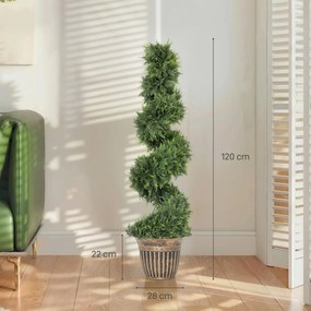 HOMCOM Spirálovitá cypřiš, sada 2 umělých rostlin, s květináčem, výška 120 cm, zelená