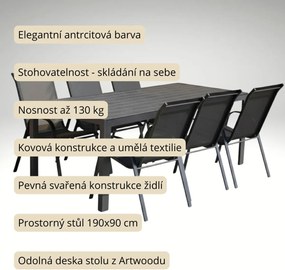 Vikio Venkovní zahradní set 190x90 pro 6 osob DK303-190 antracit