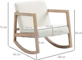 HOMCOM Houpací křeslo Relaxační křeslo s dřevěným rámem, čalouněné, lounge, kaučukovník, krémově bílé| Aosom