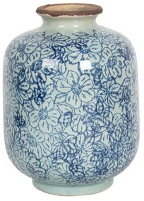 Keramická váza ve vintage stylu s modrými kvítky Bleues – Ø 10*15 cm