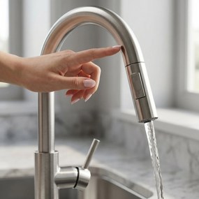 Rea Fresh Touch, vysoká kuchyňská baterie s výsuvnou 2-funkční sprškou, broušená ocel, REA-B6735