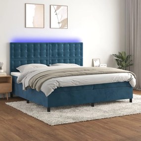 Box spring postel s matrací a LED tmavě modrá 200x200 cm samet