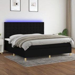 Box spring postel s matrací a LED černá 200x200 cm textil 3135783