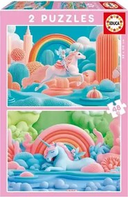 EDUCA Puzzle Magičtí jednorožci / 2x48 dílků