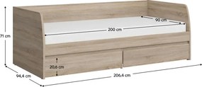 Postel 2S NORTY TYP 28 90x200, dub sonoma Kondela 0000394696