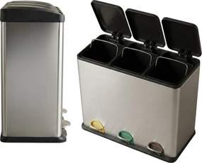 Tříkomorový koš na tříděný odpad ESLI, 60 l – stříbrný