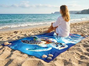 Rychleschnoucí XXL plážová osuška CHELONIA modrá 150 x 210 cm, 100% mikrovlákno