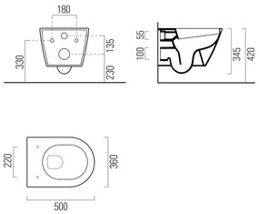 GSI Kube X závěsná WC mísa 36 x 50 cm GeniusFlush keramika bílá ExtraGlaze 941211
