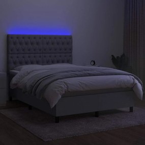 Box spring postel s matrací a LED světle šedá 140x190 cm textil 3135109