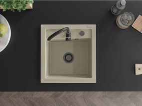 Mexen Vito, granitový dřez 520x490x210 mm, 1-komorový, béžová s černým sifonem, 6503521000-69-B