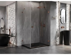 Mexen Lunar-B, pravostranný výklopný sprchový kout 75 x 70 cm, 8mm čiré sklo, profil růžové zlato, 832-075-070-60-00-P
