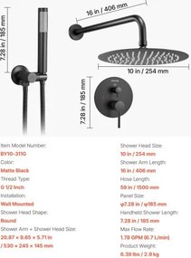 Sprchová baterie VEVOR, 254 mm – Matná černá